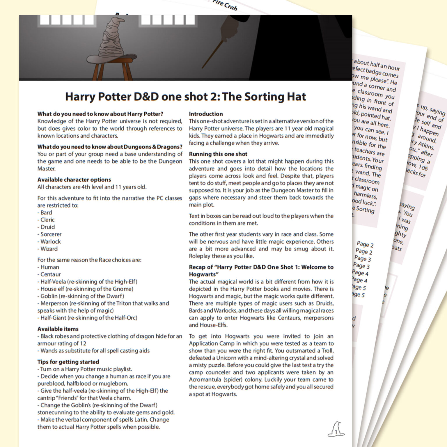 Harry Potter 2 – The Sorting Hat – D&D One Shot - My First Dungeon